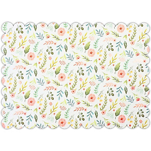 Sparkle and Bash Paper Placemats for Table, Floral Spring Placemats with Scalloped Edge for Dinning Table, Wedding, Tea Party and Tableware Decorations (14 x 10 in, 50 Pack)