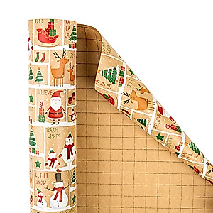 RUSPEPA Christmas Wrapping Paper, Jumbo Roll Kraft Paper - Red and Green Santa Claus, Polar Bear, Penguin, Snowman, Reindeer and Sleigh Design for Holiday Gift Wrap - 30 Inches x 100 Feet