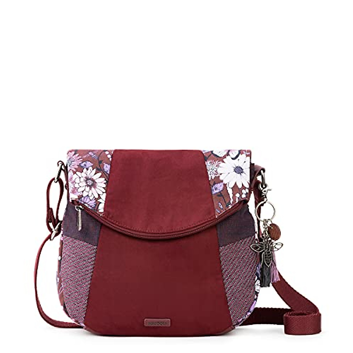 Sakroots Foldover Crossbody Bag in Cotton Canvas, Cabernet in Bloom