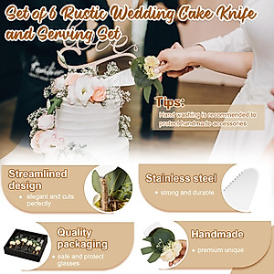 Lallisa 6 Pcs Wedding Cake Knife and Server Set Stainless Steel Cake Knife, Pie Server, 2 Pcs Forks and 2 Pcs Champagne Glasses with Eucalyptus Leaves and Roses Wedding Decorations for Bride Gifts