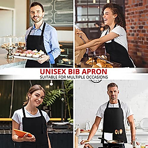 Utopia Kitchen Adjustable Bib Apron (10-Pack) Water Oil Resistant Chef Cooking Kitchen Mens Womens Waitress Server Work Aprons with Pockets (Black)