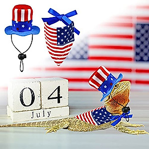 Vehomy 4Pcs Independence Day Bearded Dragon Costume 4th of July Bearded Dragon Hats Lizard Bandanas Lizard Uncle Sam Hat American Flag Hat Lizard Flag Bandana Scarf for Hamster Leopard Gecko