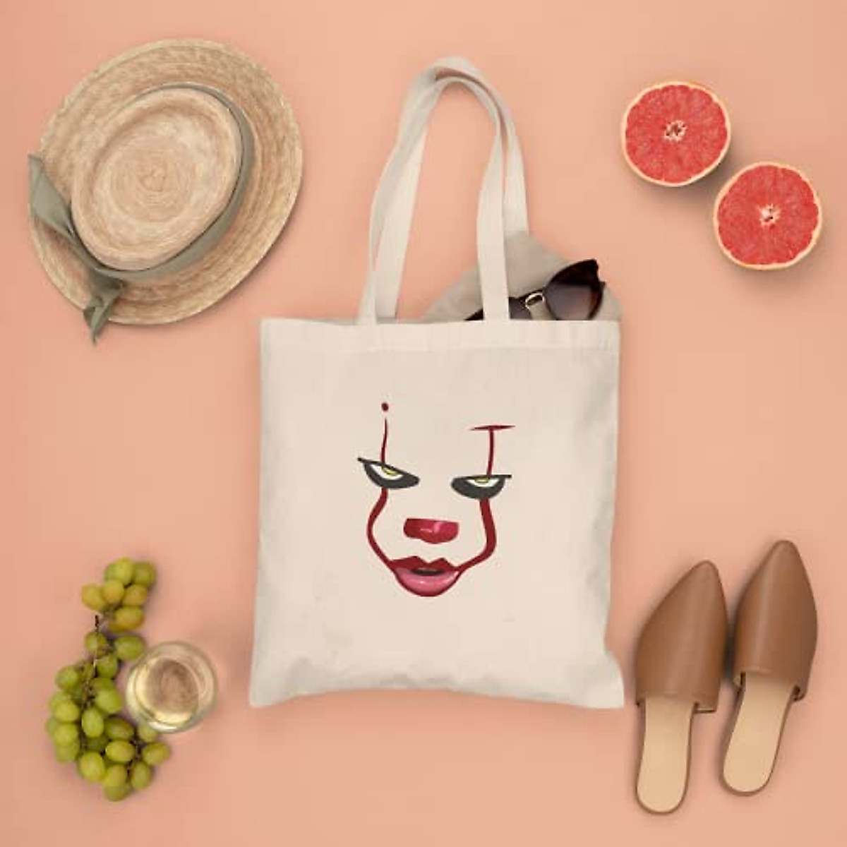 Pop Threads Clown Face Horror Scary Movie Halloween Spooky Natural 15x15 inches Large Canvas Tote Bag