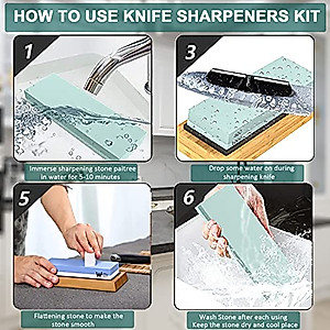 Knife Sharpening Kit - 1000/6000 Grit Japanese Whetstone Knife Sharpener set with Non-slip Rubber Base Angle Guide Flattening Wet stone for Kitchen Knives Chisel Axe Scissors