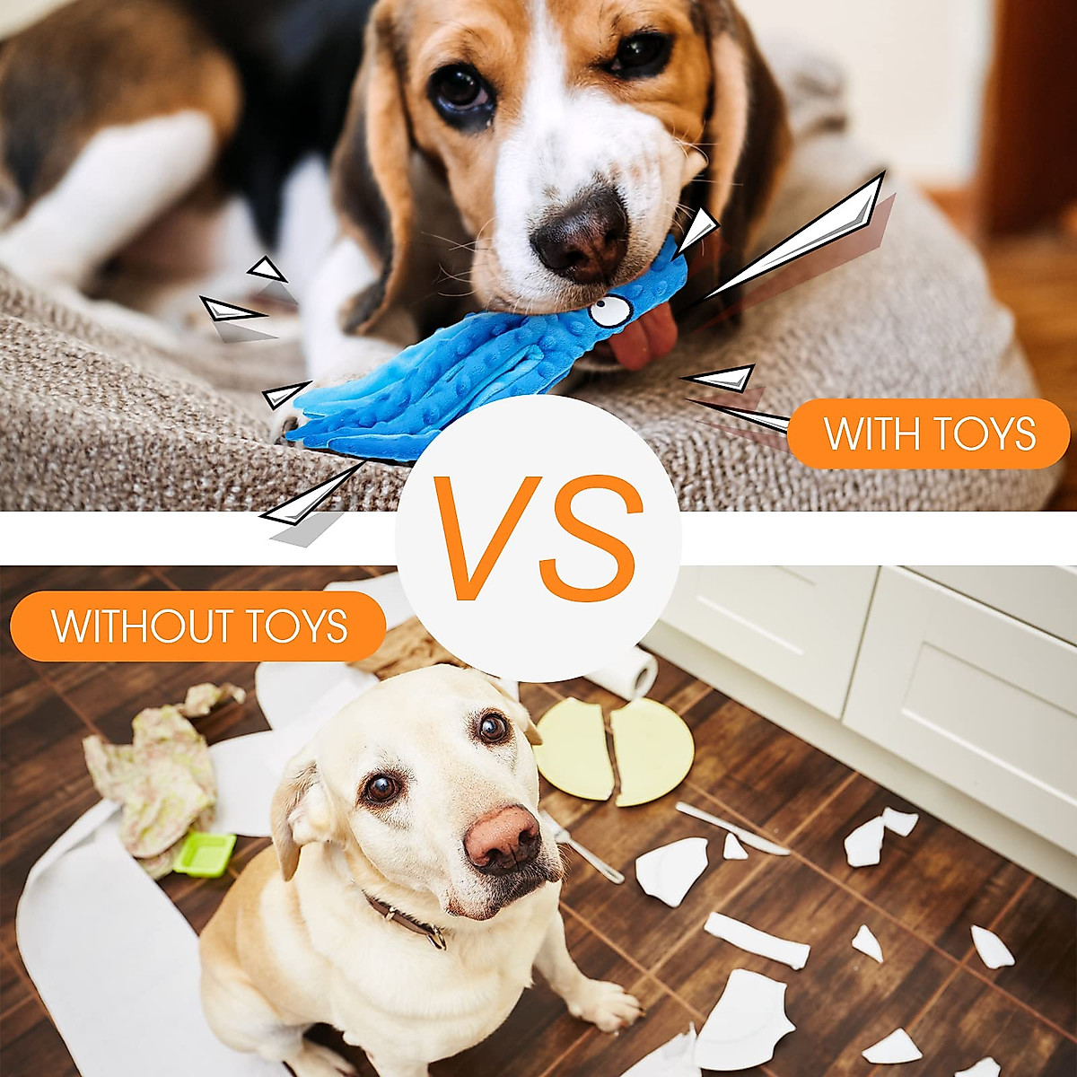 Vinsot 6 Pack Dog Squeaky Toys Octopus No Stuffing Crinkle Plush Dog Toys Durable Interactive Cute Chew Toys for Puppy (Colorful)