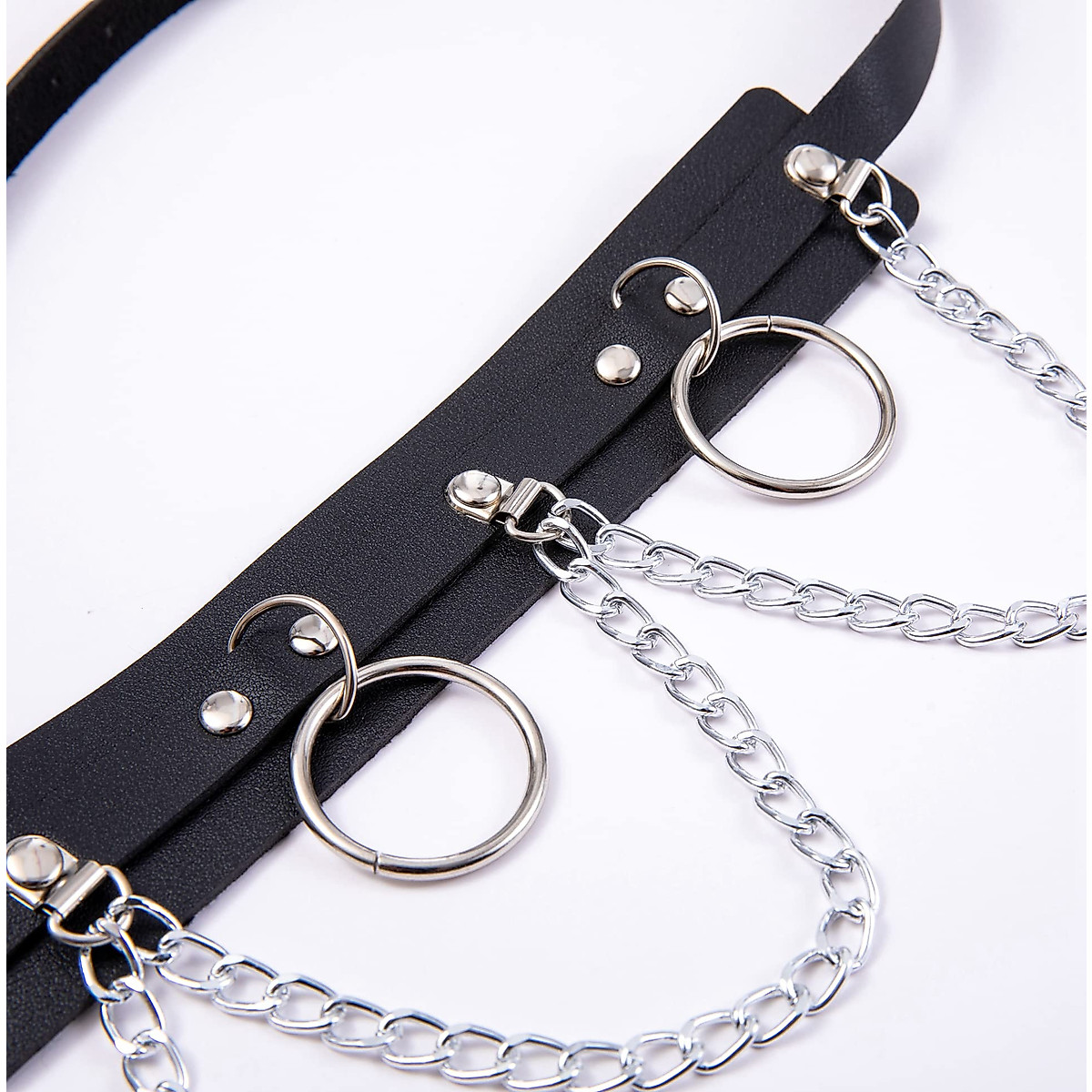 LOREMOW 2 Pcs Black Leather Waist Chain Belt Womens Punk Waist Belly Chain Layered Goth Body Chain Nightclub Party Body Jewelry Accessories