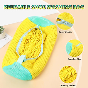 Shoe Washing Machine Bag, 2024 New Reusable Mesh Laundry Shoe Wash Bag Shoe Cleaning for All Shoes, Adjustable Shoes Laundry Bag Sneaker Washing Bag for 360° Cleaning White Shoes (Yellow)