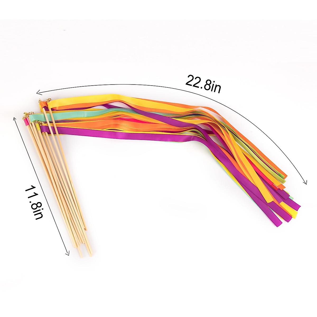 100pcs Rainbow Ribbon Stick Wands with Gold Bell, Multi-Colored Fairy Wish Wands Party Rhythm Send-Off Idea Ribbon Streamers for Wedding, Bridal Shower, Pride Parade, Ceremony Exit Photo Props