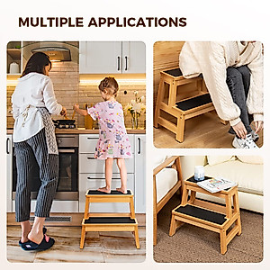 StrongTek 17 Inch Tall Wooden Two Step Stool for Adults & Kids, Versatile as Kitchen Step Stool, Bedside Step Stool, Closet Step Stool, Anti-Slip Surface for Safety & Stability, 500lbs Capacity