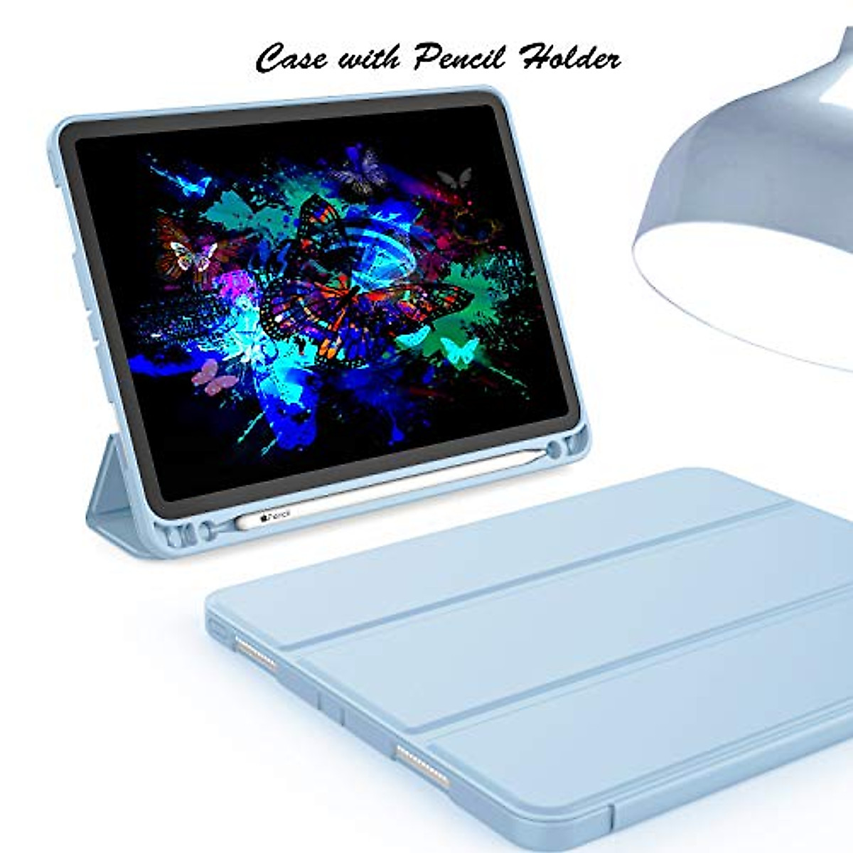 ZryXal New iPad Pro 12.9 Case 2022/2021 (6th/5th Generation) with Pencil Holder, Premium Protective Case Cover with Soft TPU Back and Auto Sleep/Wake Feature for 2022 iPad Pro 12.9 (Sky Blue)
