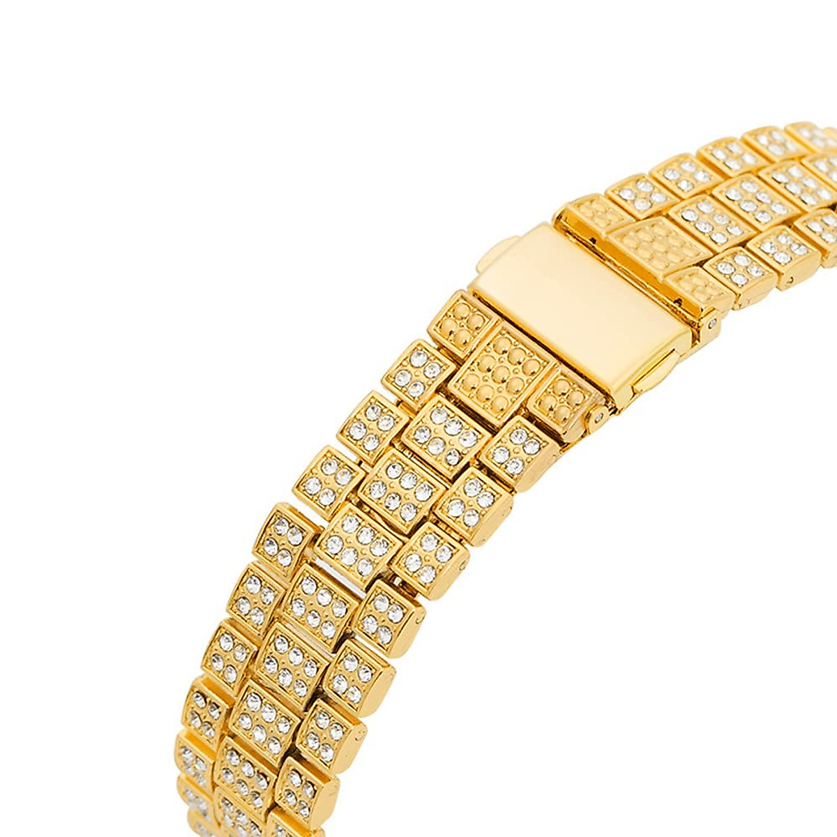 LGXIGE Mens Ice Out Watches Big Rocks with Roman Numerals Fully Colorful Dial Gold Watch (Gold)