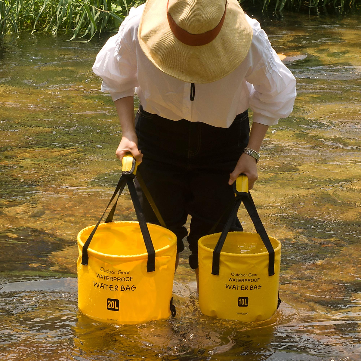 YUMQUA Collapsible Bucket with Lid, Portable Folding Water Bucket Wash Basin for Camping Boating Traveling Fishing Gardening Car Washing