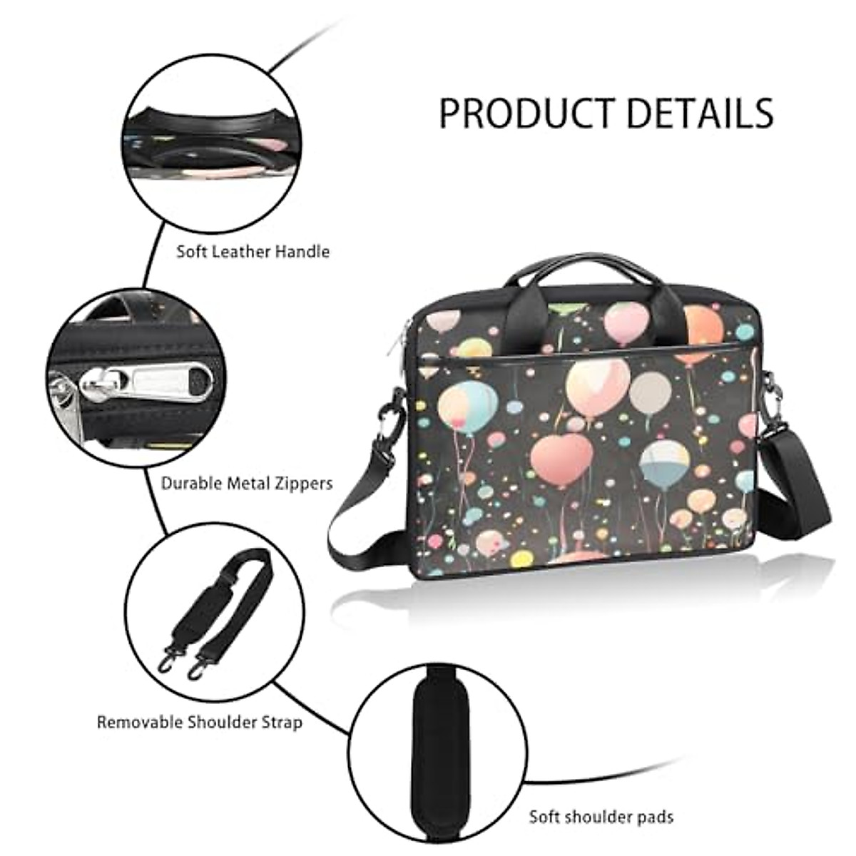 Balloons Laptop Computer Bag Waterproof Shoulder Messenger Bag 13-15 inch Durable Laptop Tote Bag with Shoulder Strap Handle Lightweight Crossbody Briefcase