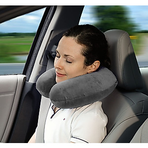 TravelMate Memory Foam Neck Pillow - Adjustable Thickness for Best Comfort, Grey