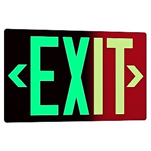 Photoluminescent Exit Sign Aluminum - Adhesive Backing Glow In The Dark - Removable Arrows Included - 12x7 Inches - Non Electrical Red Exit Light For 50 Feet Visibility (1 Pack)