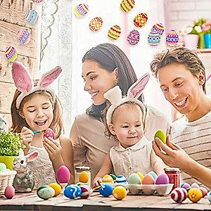 Whaline Easter Egg Garland Kit Easter Banner Decoration Happy Easter Banner Bunting Hanging Easter Egg Paper Cutout for Easter Farmhouse Banner Spring Themed Party Favors Supplies Mantle Fireplace