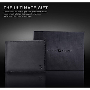 SERMAN BRANDS 2 ID Window Wallet for Men RFID Blocking Leather, Bifold Top Flip, Extra Capacity Travel Wallet (Charcoal Black Executive)