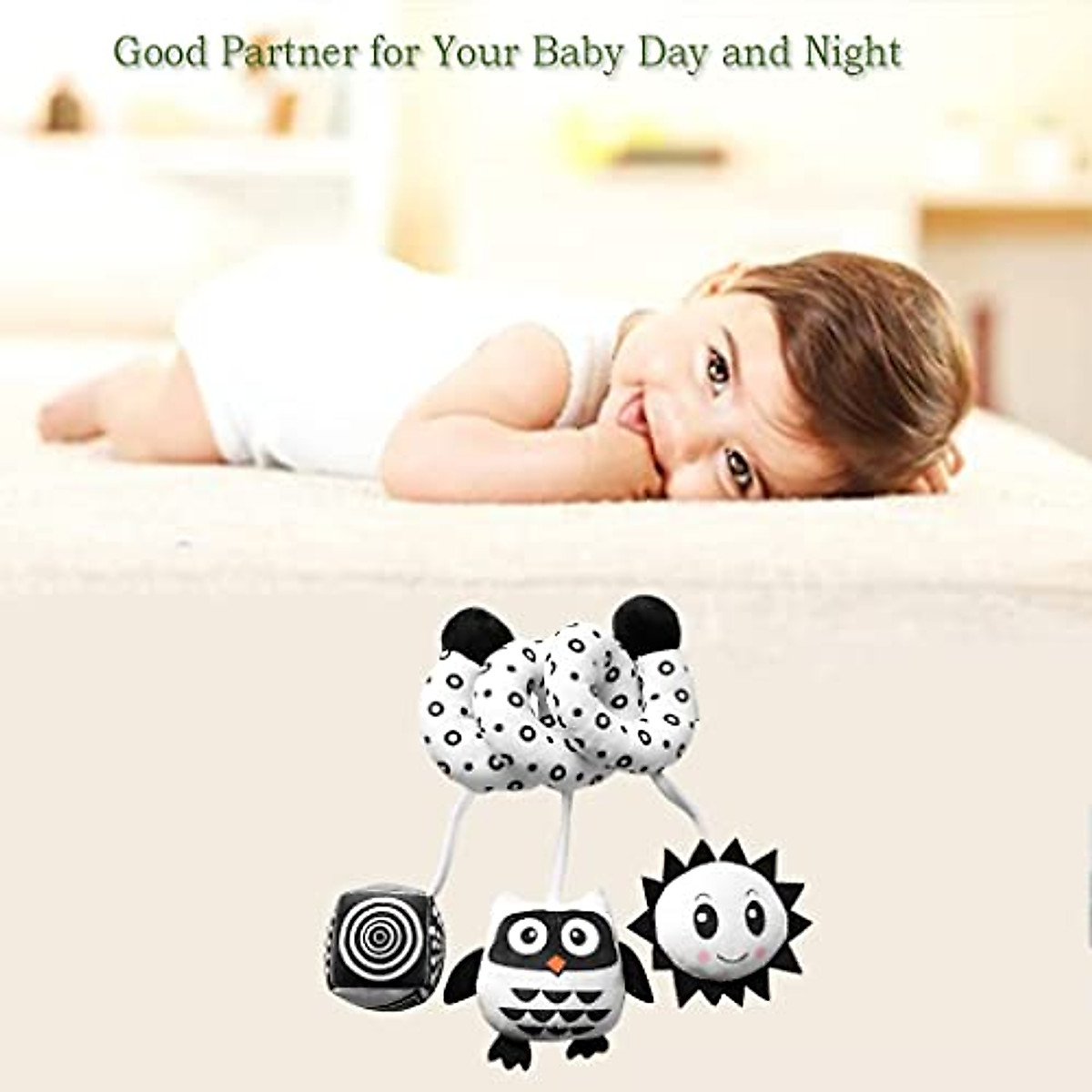 KAKIBLIN Crib Decorations Toy, Baby Crib Toy Hanging Decorations Plush Toys for Crib Bed Stroller Spiral Plush Toys Car Seat Travel Toy for Infant, Owl