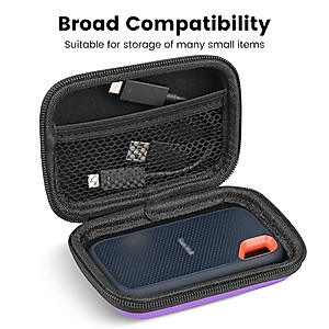 Hard EVA Earbud Case Earphone Carrying Case Holder Headphone Small Pouch Electronic Organizer Travel Bag for Phone Charger Cable, Cord, Bose Wired Earbuds, USB Flash Drive, SD Cards -Purple