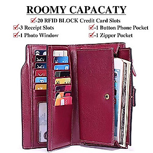 SENDEFN Long Women Leather Wallet Clutch RFID Blocking Clutch Card Holder Ladies Purse Zipper Pocket with Gift Box (Purple)