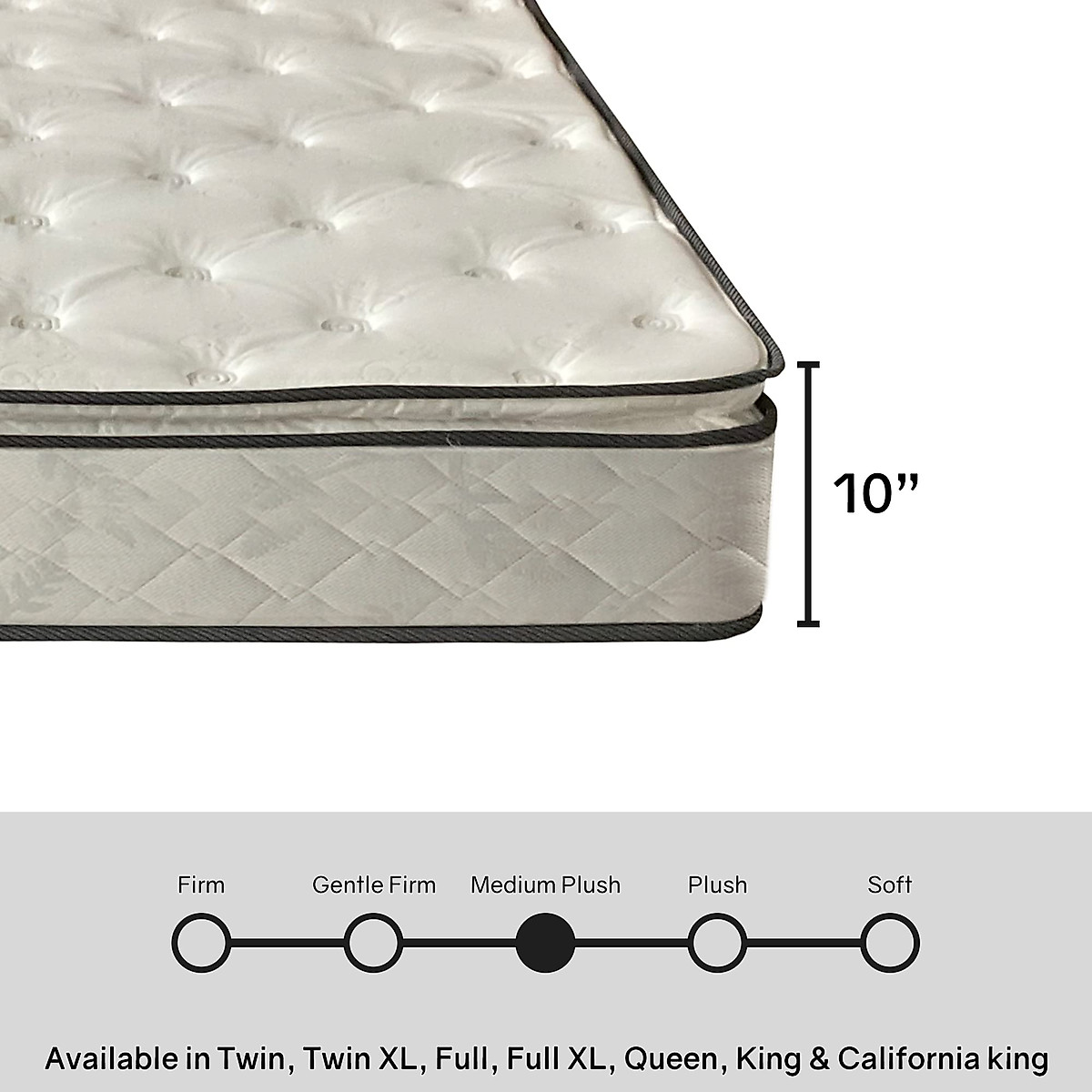 Mattress Solution 10-Inch Medium Plush Pillowtop Innerspring Mattress, Full XL Beige