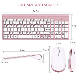 Wireless Keyboard and Mouse, FENIFOX Full-Size Whisper-Quiet Compact Compatible with Mac PC Laptop Tablet Notebook Windows - Rose Gold Pink