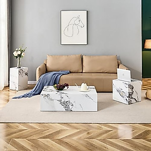 Maotifeys White Marble Coffee Table for Living Room Rectangular Faux Marble Center Table Modern Elegant Wooden Cocktail Table for Home Office -Fully Assembled