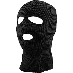 KBH-16 BLK Three Hole Mask Winter Knit Ski Hat Ribbed Beanie Balaclava