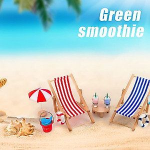 Minatee 25 Pcs Beach Miniature Dollhouse Decoration, Umbrella Palm Chair Miniature Toys Garden Decorations Dollhouse Outdoor Accessories Beach Decorations for DIY Garden Plant Pool (Red, Blue)