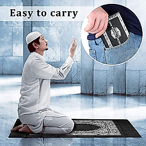 Hitopin 2 Pieces 60cm*100cm Travel Prayer Mat with Compass, Portable Polyester Prayer Rug, Islamic Waterproof Prayer Mat, for Ramadan Gifts, Islamic Prayer (Green, Black)