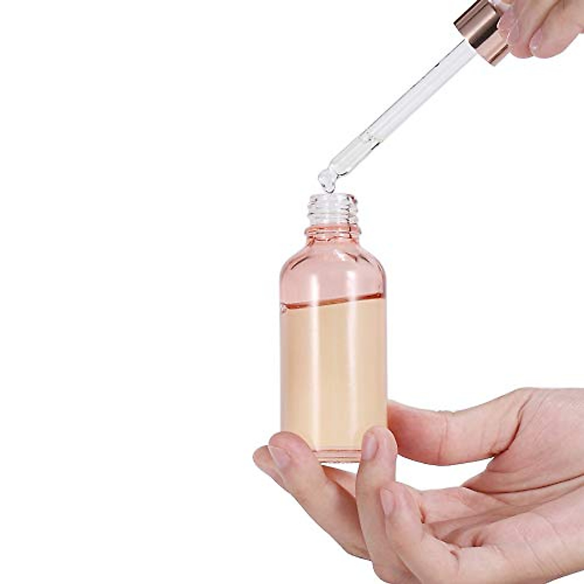 Furnido 12 Pack, 1.7 Oz Pink Glass Bottles with Dropper, Includes Pipette, Funnel, and Stickers for Essential Oils, Perfumes, and DIY Samples