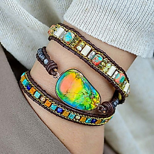 Teepollo Handmade Jasper Turquoise Amethyst Boho Wrap Bracelets for Women-Healing Natural Stone Beads Crystal Bohemian Bracelets Collection for Women Girl