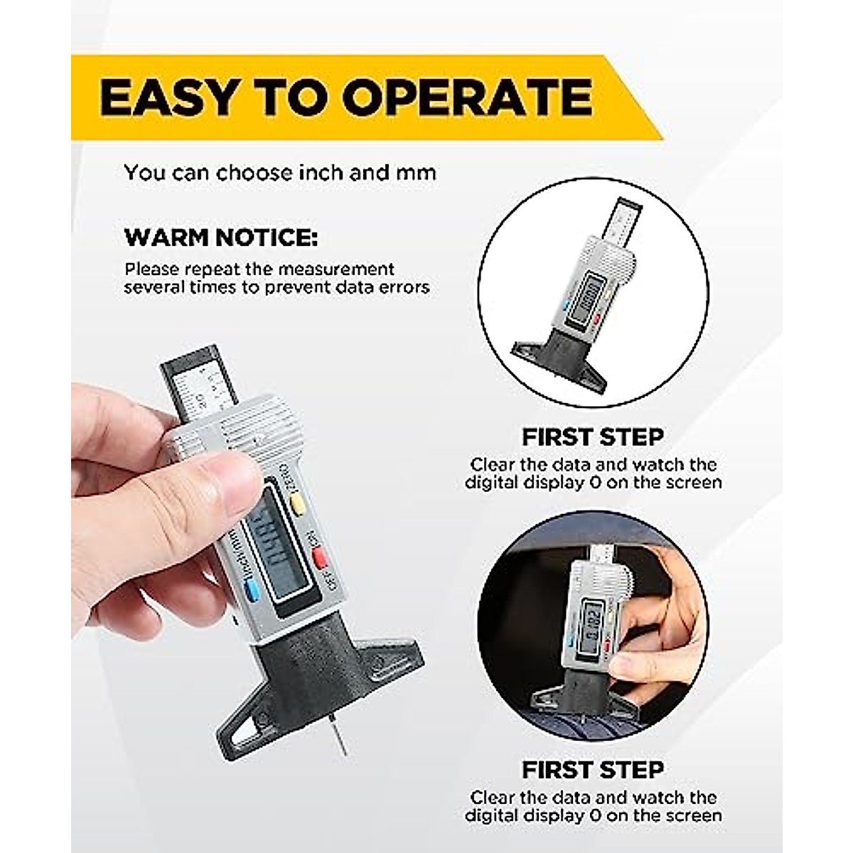 YAKEFLY Tire Tread Depth Gauge,LCD Display Tire Thread Measuring Gauge Digital Tire Depth Gauge with Inch Millimeter Conversion,Tire Tread Gauge Tire Tread Depth Measuring Tool
