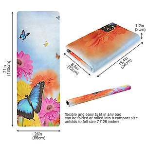 OTVEE Beautiful Flowers With Butterflies Yoga Mat for Women Non Slip Ultra Thin 1 MM Travel Yoga Mat with Carrying Bag Suede Fitness Exercise Mat for Yoga Pilates Workout Routines Camping