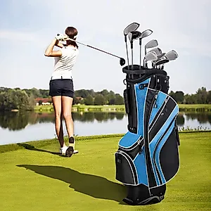 Mayjooy Golf Stand Bag, Portable Carry Golf Bag w/Ergonomic Dual Straps & 6 Way Top Divider, Lightweight Carry Organizer Pocket w/Umbrella Ring, Ideal for Men & Women (Blue)