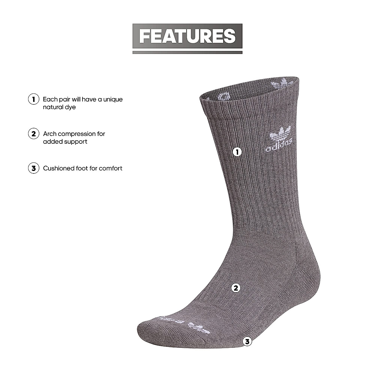adidas Originals Dye Crew Socks (1-Pair), Botanical Grey/White, Large