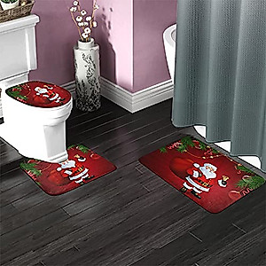 WONDERTIFY Santa Claus Bathroom Antiskid Pad Bell Red Christmas Ornament 3 Pieces Bathroom Rugs Set, Bath Mat+Contour+Toilet Lid Cover