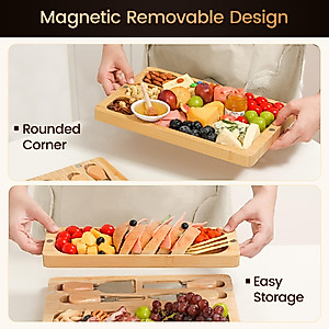 Chezerra Charcuterie Boards Gift Set 25.2"×12.6", Large Cheese Board with Knife Set - Unique White Elephant Gift, House Warming Gift, Wedding Gift, 3 in 1 Bamboo Cheeseboard for Party