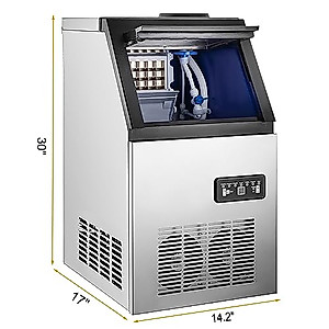SmaketBuy Commercial Ice Maker Machine 90LBS/24H Stainless Steel Commercial Ice Maker Auto Operation 24LBS Storage 24 Cubes Freestanding Commercial Ice Cube Maker for Restaurant, Coffee Shop, Bar