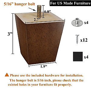 AORYVIC Wood Furniture Legs 3 inch Sofa Legs Pack of 4 Square Couch Legs Brown Mid-Century Modern Replacement Legs for Armchair Recliner Coffee Table Dresser