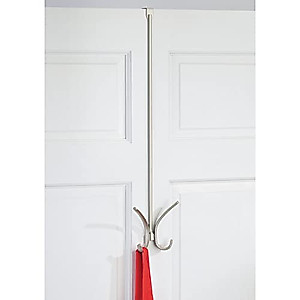 mDesign Modern Metal Long Easy Reach Over-the-Door 4 Prong Metal Storage Organizer Hook; Hang Jackets, Coats, Hoodies, Clothing, Hats, Scarves, Purses, Leashes, Robes, Towels, 24" Tall, 2 Pack - Satin