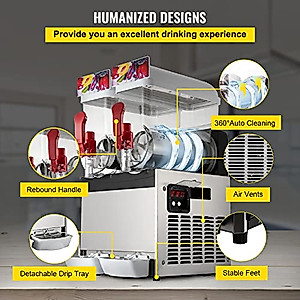 VBENLEM 110V Commercial Slushy Machine 30L Double Tank 700W Stainless Steel Margarita Frozen Drink With Powerful Compressor Efficient Cooling Perfect for Supermarkets Cafes Restaurants Bars