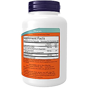 NOW Supplements, Magnesium & Potassium Aspartate with Taurine, Heart Health*, 120 Veg Capsules