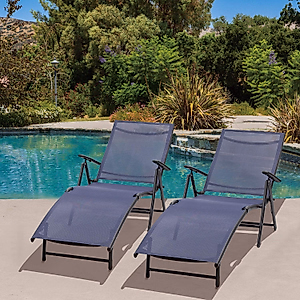 Tuoze Outdoor Chaise Lounge Chairs Patio Furniture Adjustable Folding Recliner Chair Set of 2 Foldable Tanning Chair Sunbathing for Pool, Beach, Yard, Balcony (Blue)