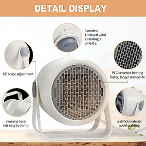 Portable Small space heater for indoor use, Fast Heating Ceramic 1000W mini personal Heater with Heating and Fan Modes for Room, Bedroom, Office and Indoor Use,White