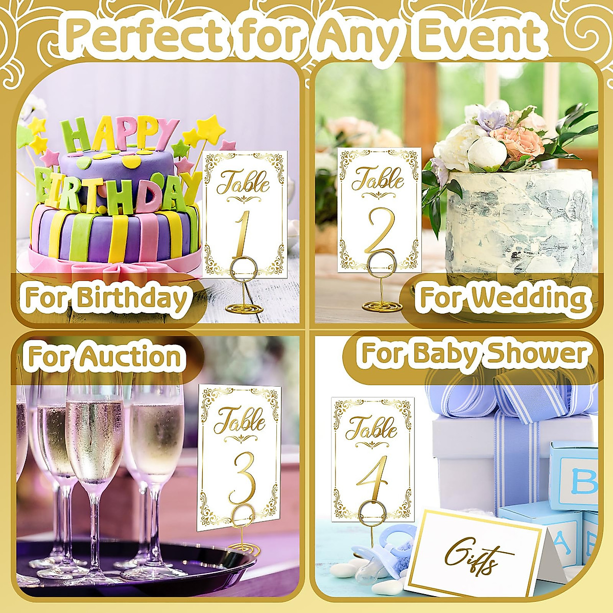 GGSTDDUP Wedding Table Numbers 1-20 with Place Cards and Table Number Holders, Elegant Gold Table Numbers for Wedding, Anniversary, Party