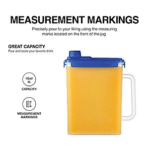 LocknLock Aqua Fridge Door Water Jug with Handle BPA Free Plastic Pitcher with Screw Top Lid Perfect for Making Teas and Juices, 1 Gallon, Blue