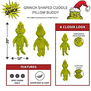 Franco Dr. Seuss The Grinch Holiday & Christmas Bedding Super Soft Plush 20 Inch Cuddle Pillow Buddy, (Officially Licensed Product)