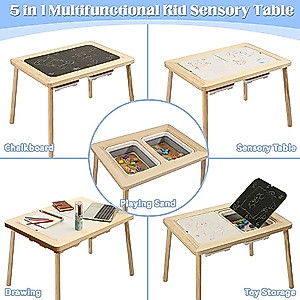 Isa EASE LIFE 5 in 1 Children's Sensory Table, Multifunction Toddler Play Sand Table Indoor Art Table Drawing Table for Kids, Toddler Sensory Table with 2 Storage Bin & Lid