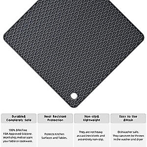 Smithcraft Silicone Trivet Pot Mat for Countertop Trivest Pads Heat Resistant Table Placemats 4 Pack,Size:7.5x7.5 Inch, Color: Grey, Shape:Square